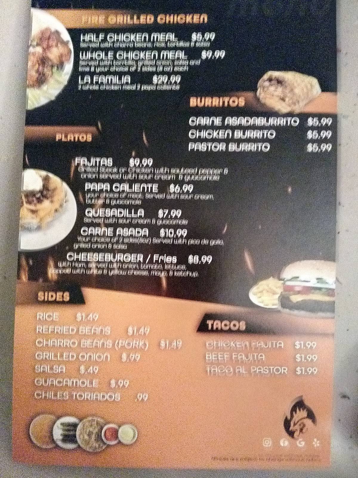 Menu at Pollo Caliente restaurant, Austin, Westminster Dr