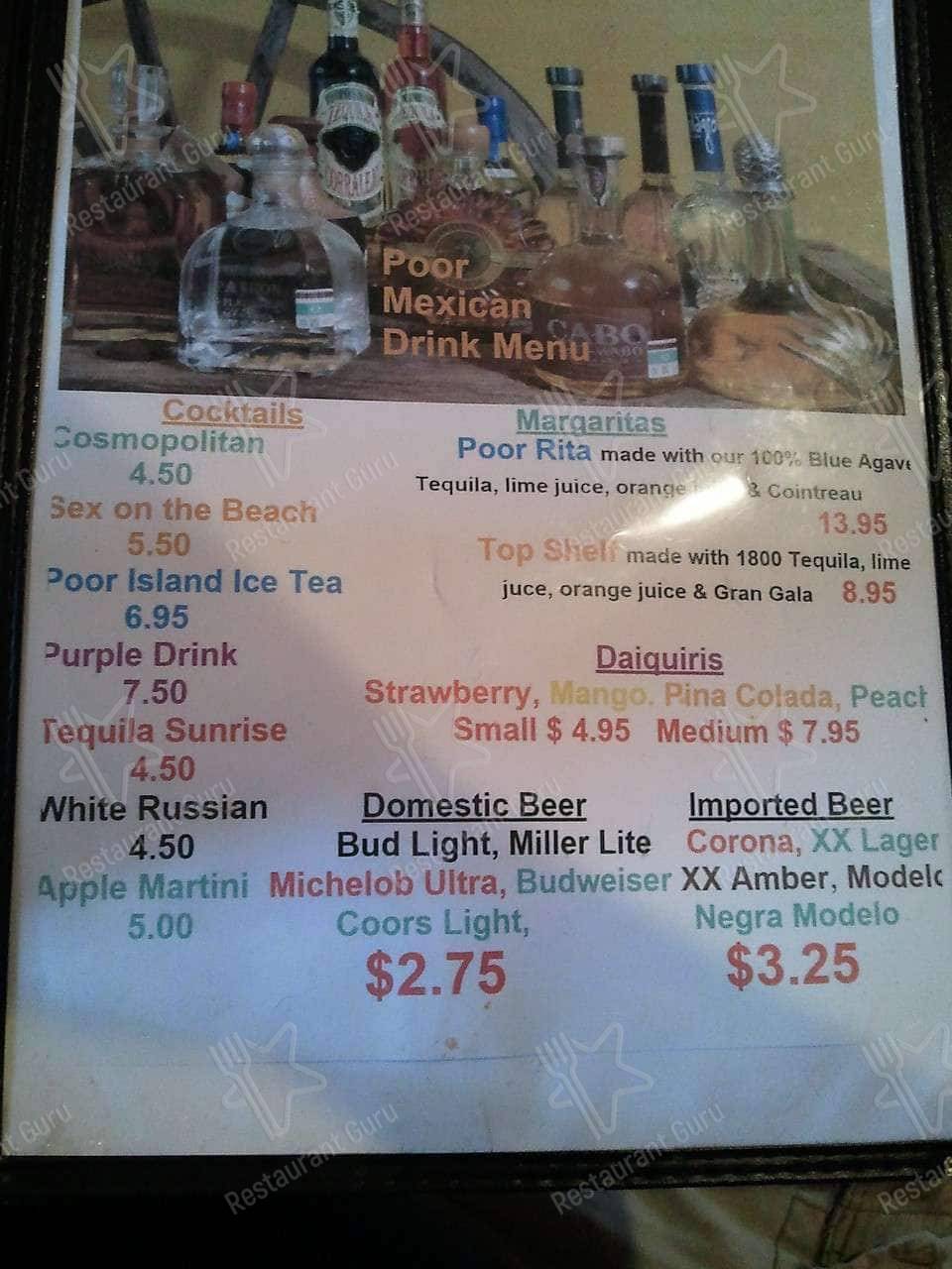Menu at Poor Mexican restaurant, Spanish Fort, AL-181 #134