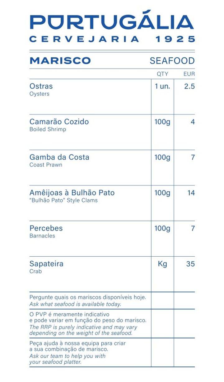 Menu at Portugália Cervejaria Belém restaurant, Lisbon, Edifício ...
