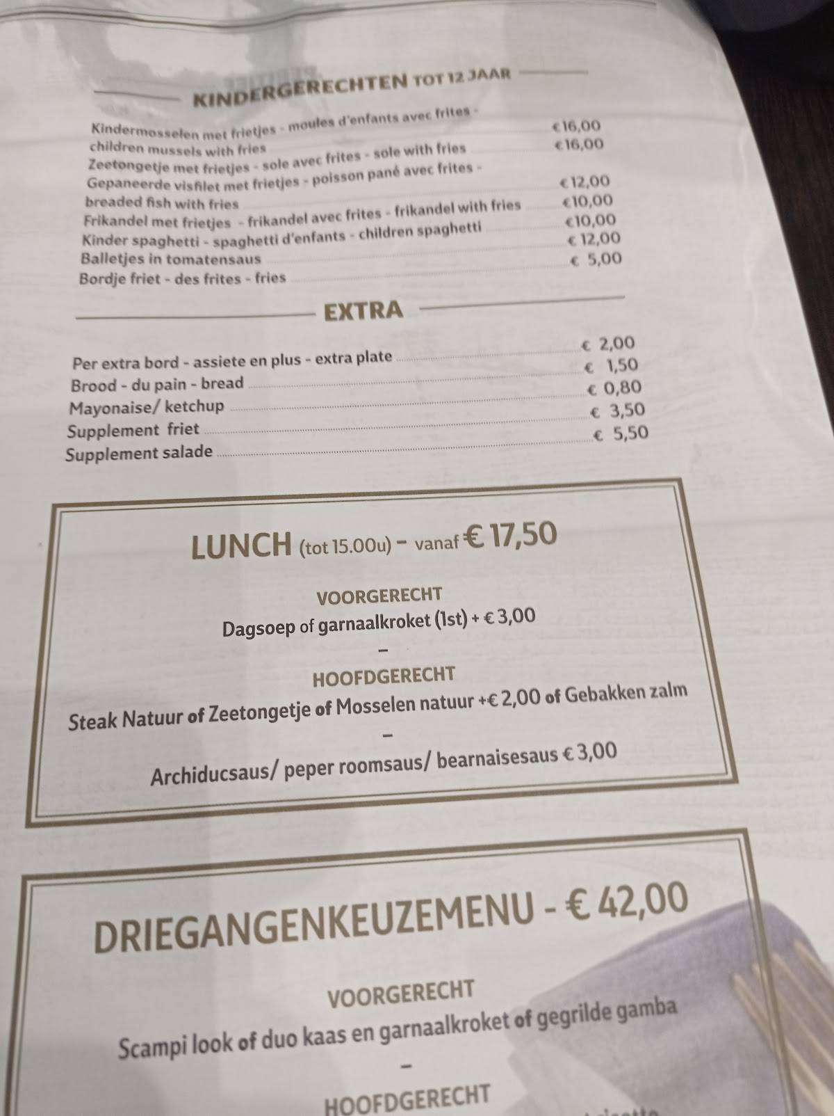 Menu at Restaurant Principal, Nieuwpoort