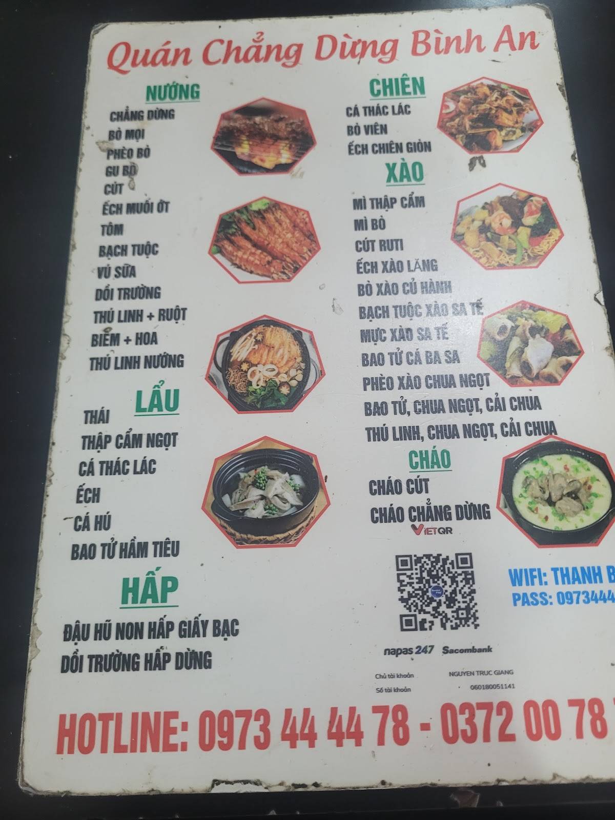 Menu at Quán Chẳng Dừng Bình An restaurant, Ho Chi Minh City
