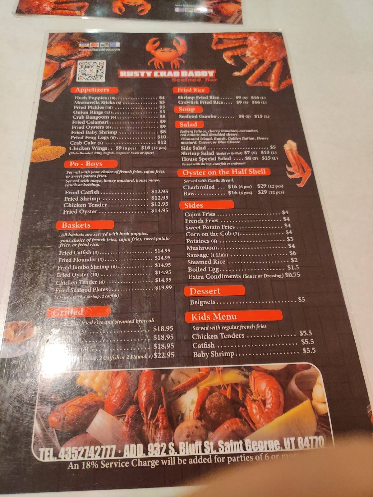 Menu at RUSTY CRAB DADDY restaurant, St. George