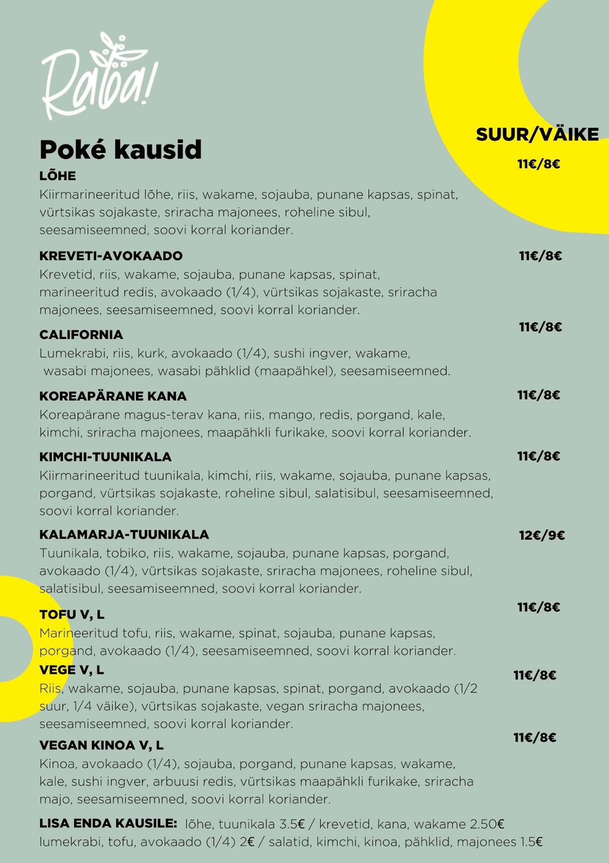 Speisekarte von Raba kohvik pub & Bar, Tallinn