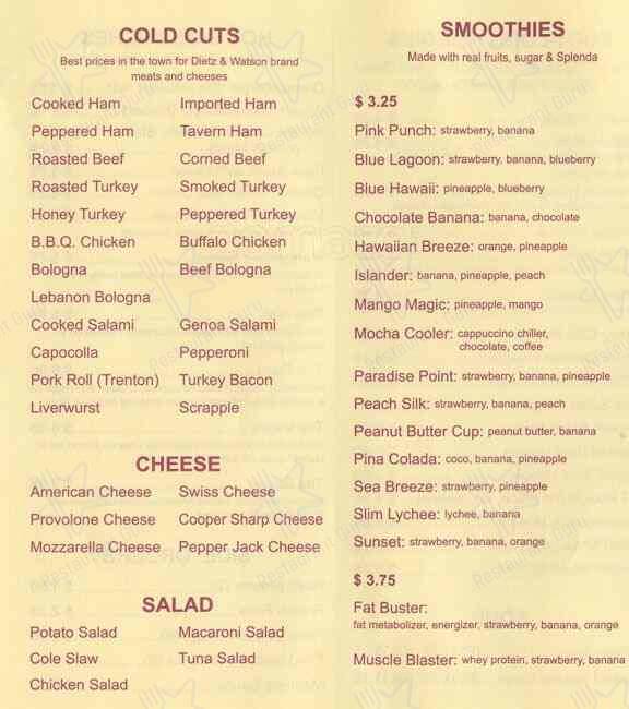 Menu at Rainbow Food Mart restaurant, Bensalem