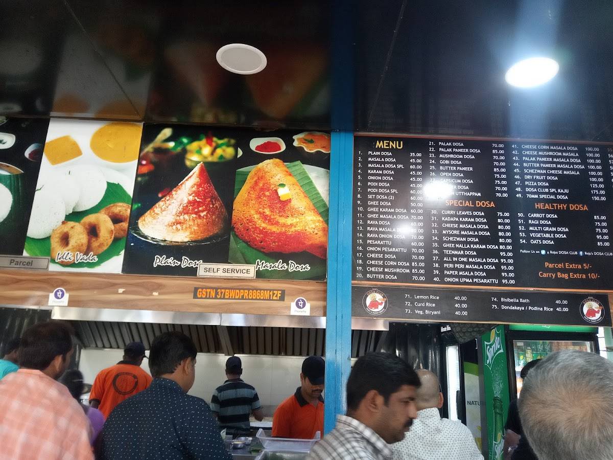 Menu at Raju's Dosa Club, Tirupati