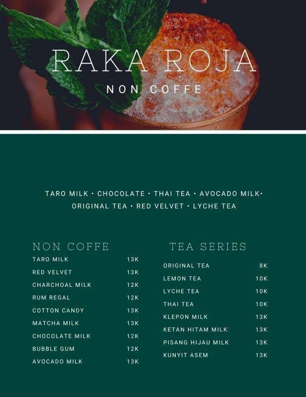 Menu at Raka Roja Billiard Pool & Cafe, Tuban