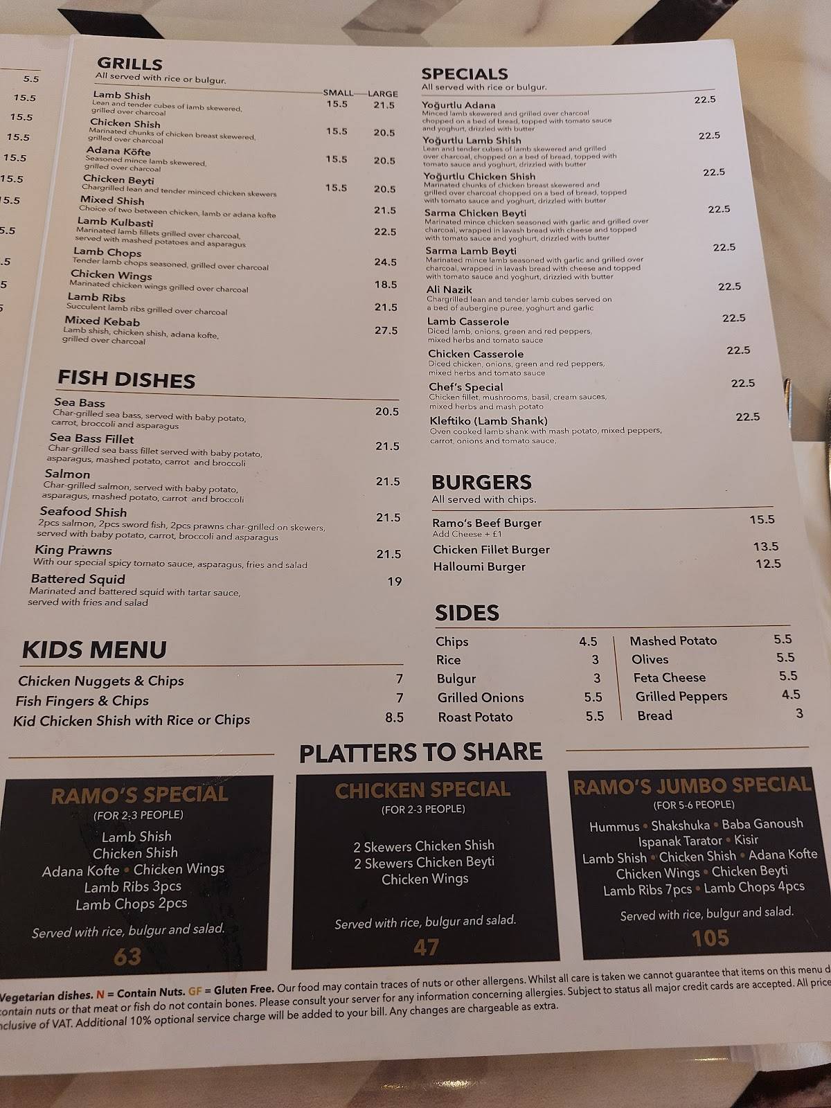 Menu at Ramo's Turkish Kitchen restaurant, Kingston upon Thames