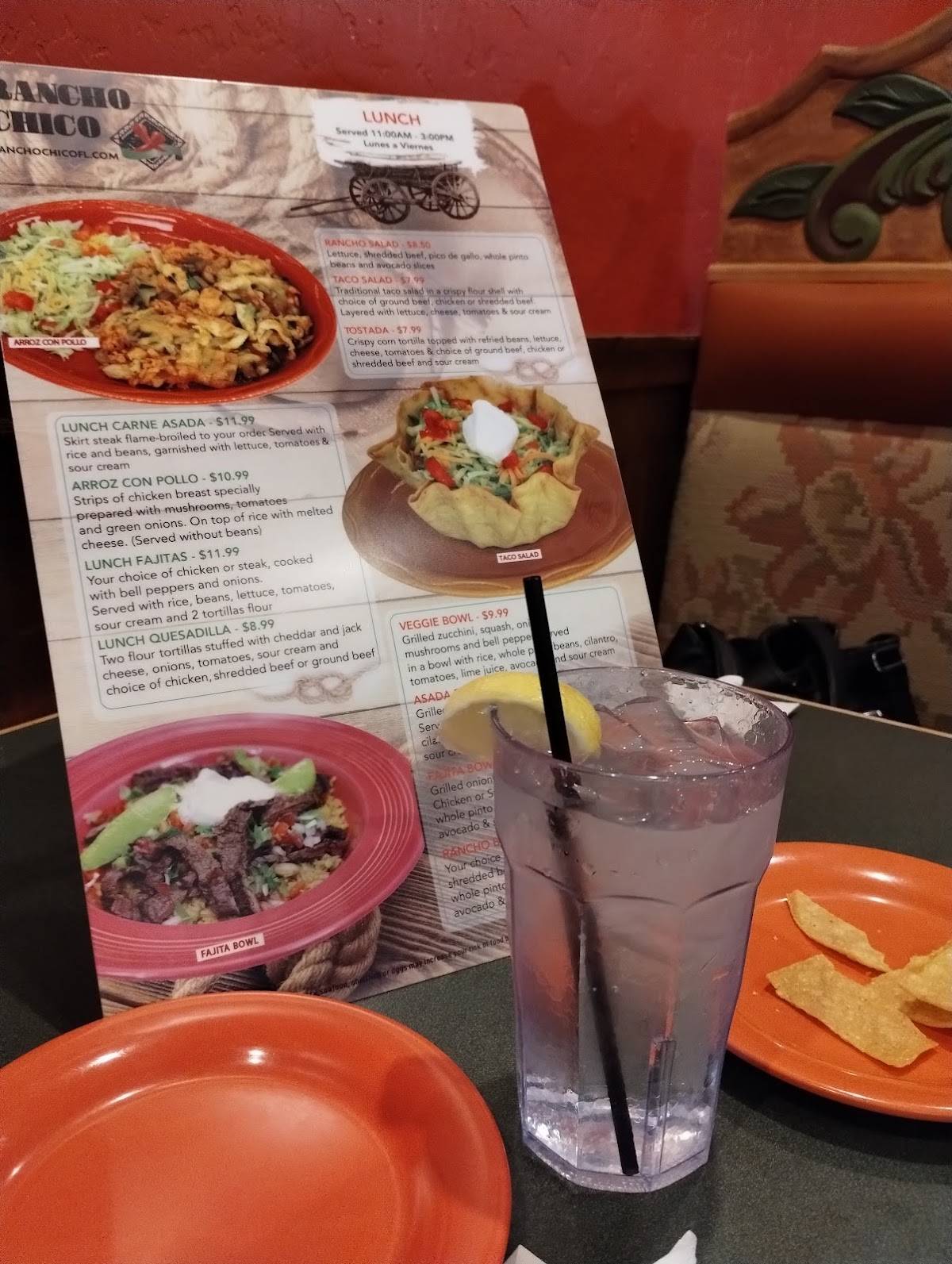 Menu at Rancho Chico restaurant, Stuart