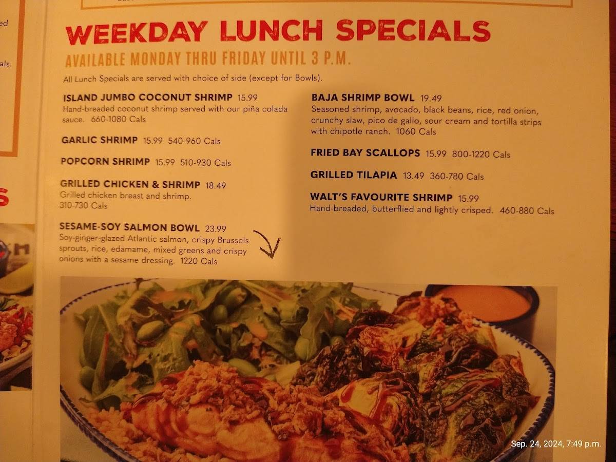 Menu at Red Lobster restaurant, Kitchener