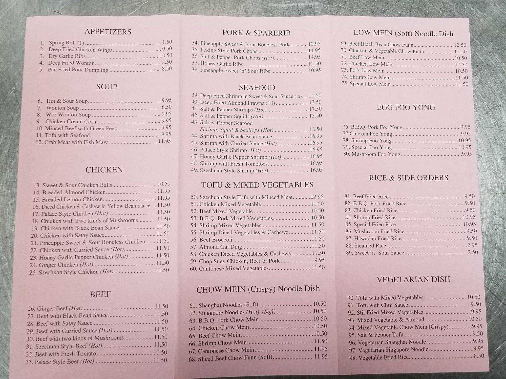 Menu at Regency Palace Family Restaurant, Regina