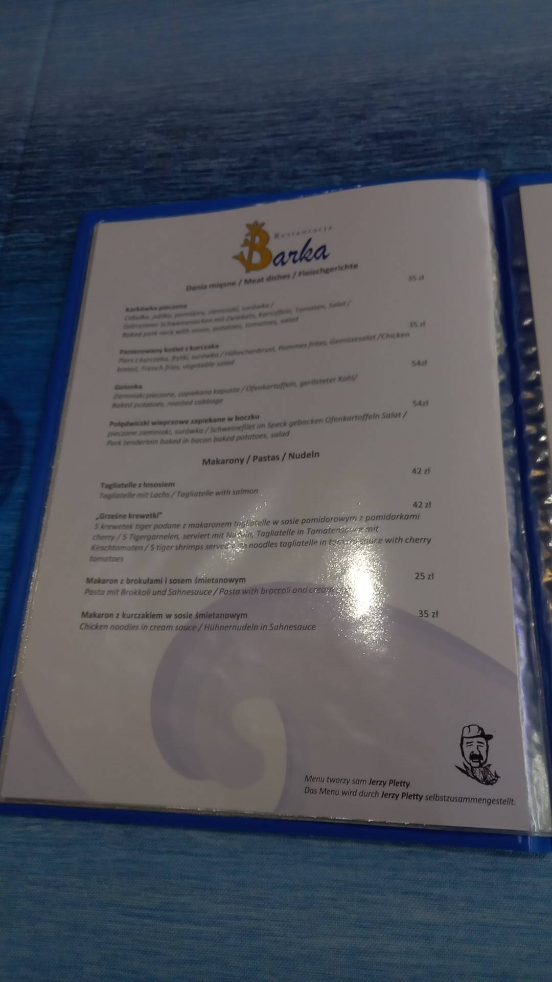 Menu at Restauracja Barka, Kolobrzeg