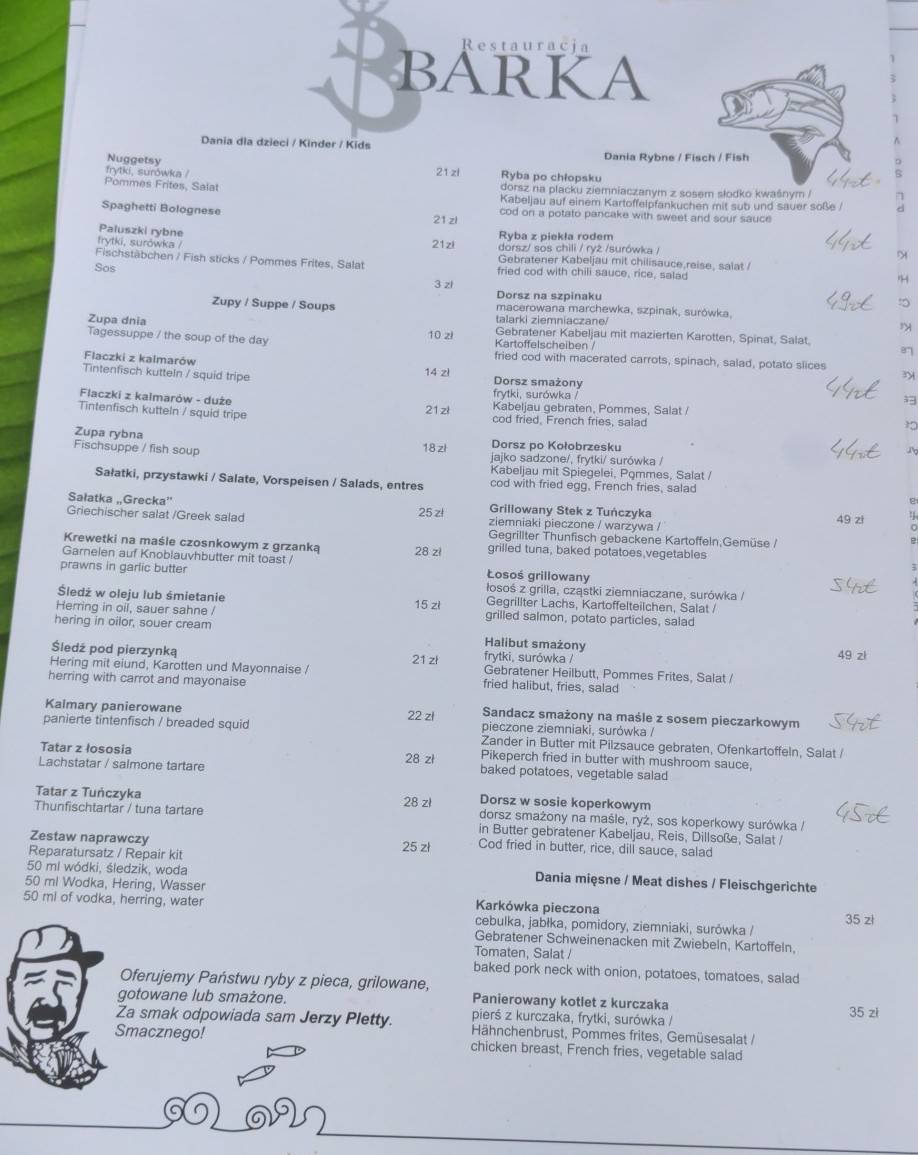 Menu at Restauracja Barka, Kolobrzeg