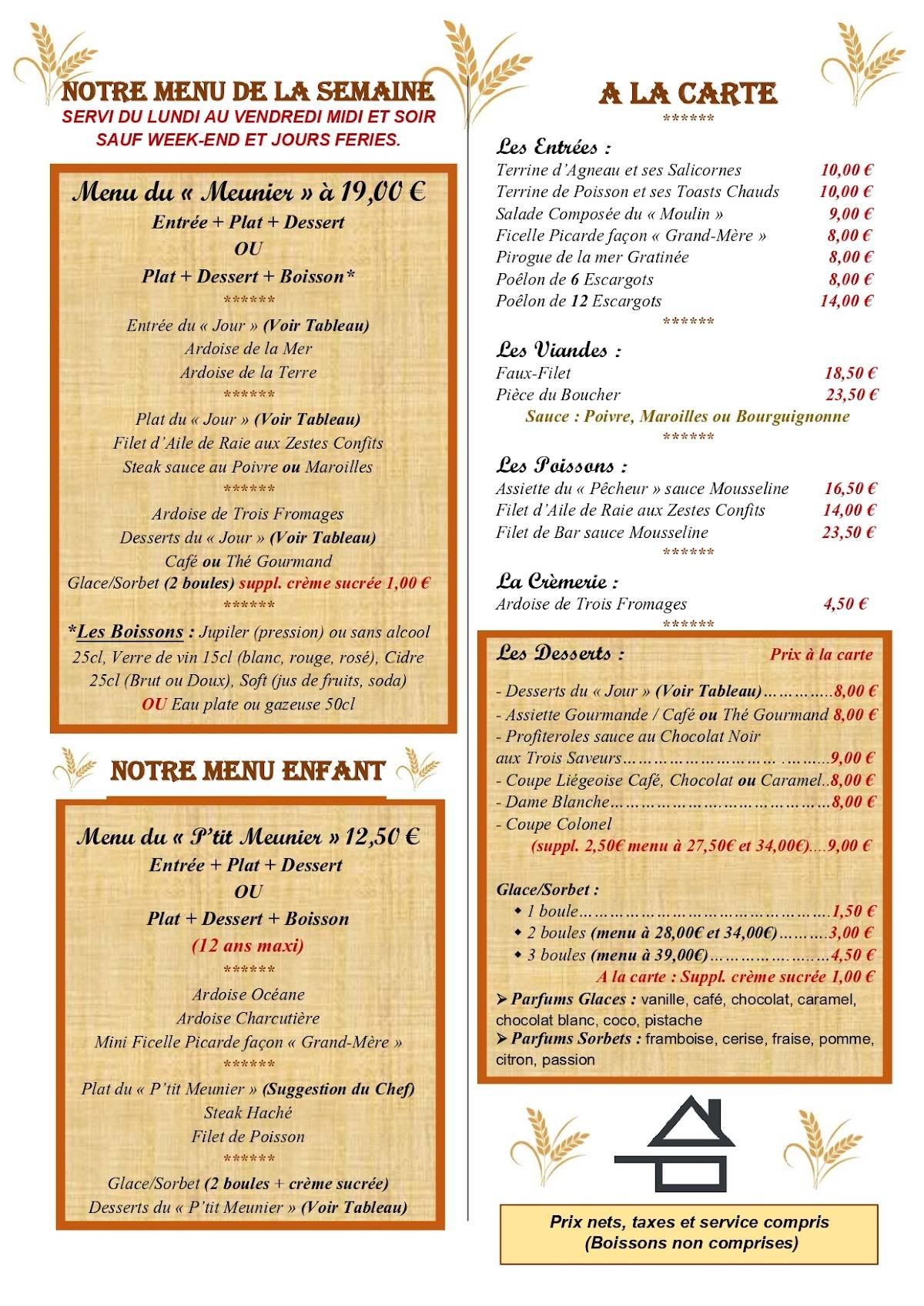 Menu at Restaurant Le Moulin, Boismont