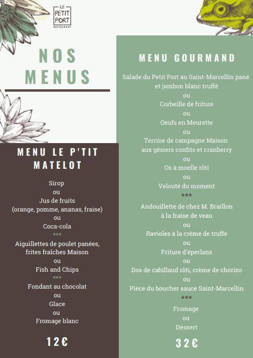 Menu au Restaurant Le Petit Port, Fareins