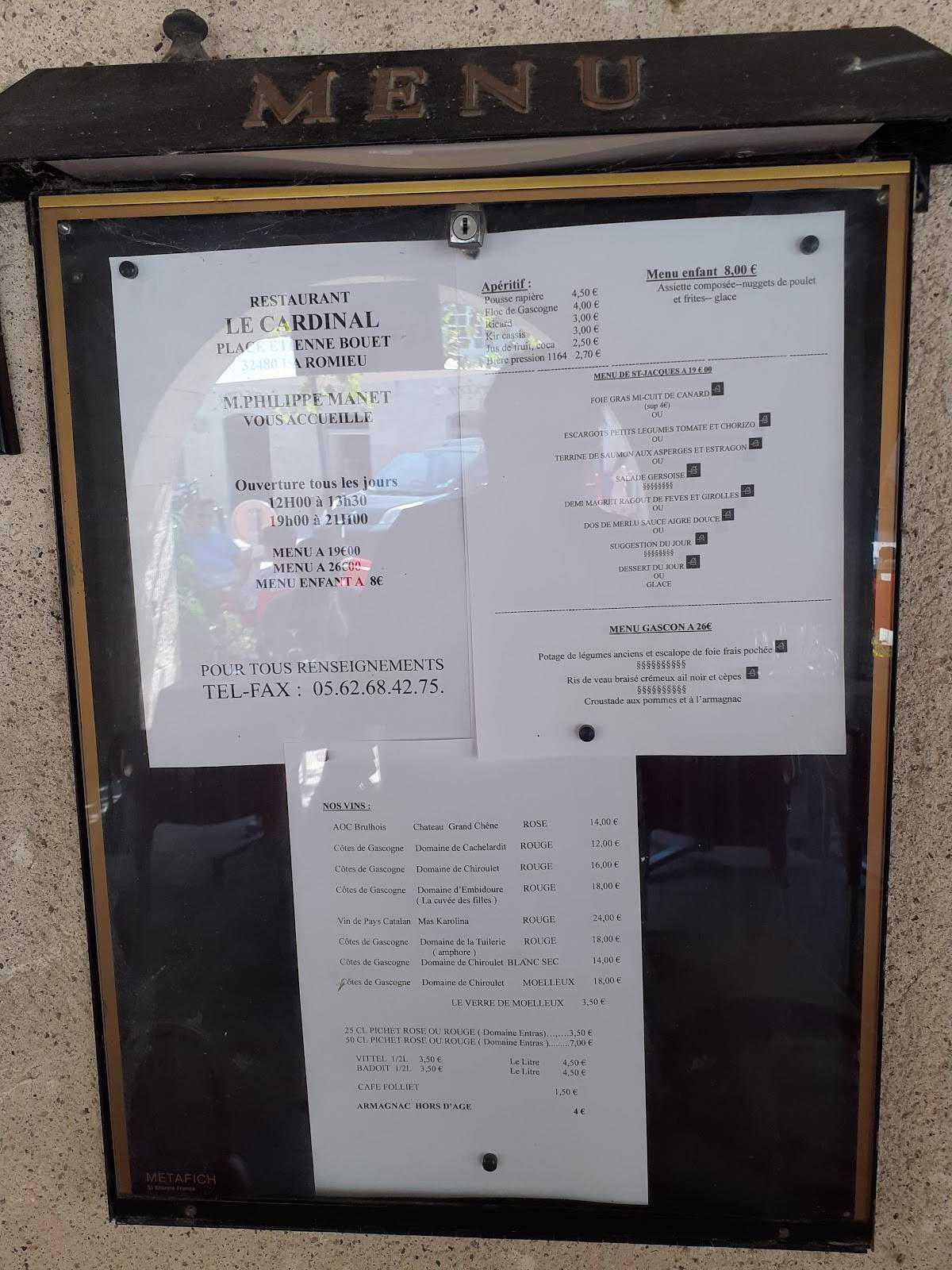 Menu au Restaurant le Cardinal, La Romieu