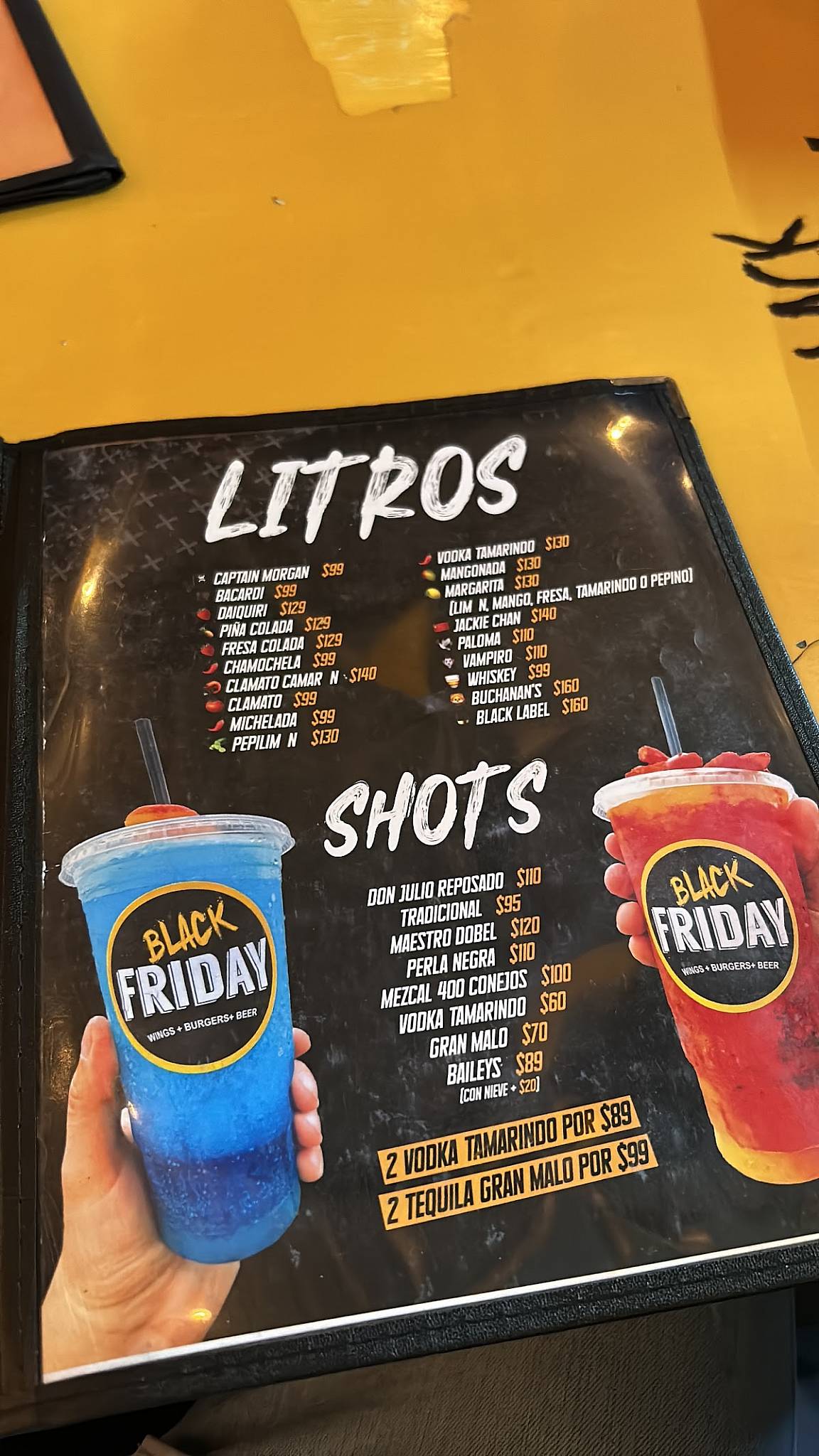 Carta del restaurante Black Friday, San Nicolás del los Garza