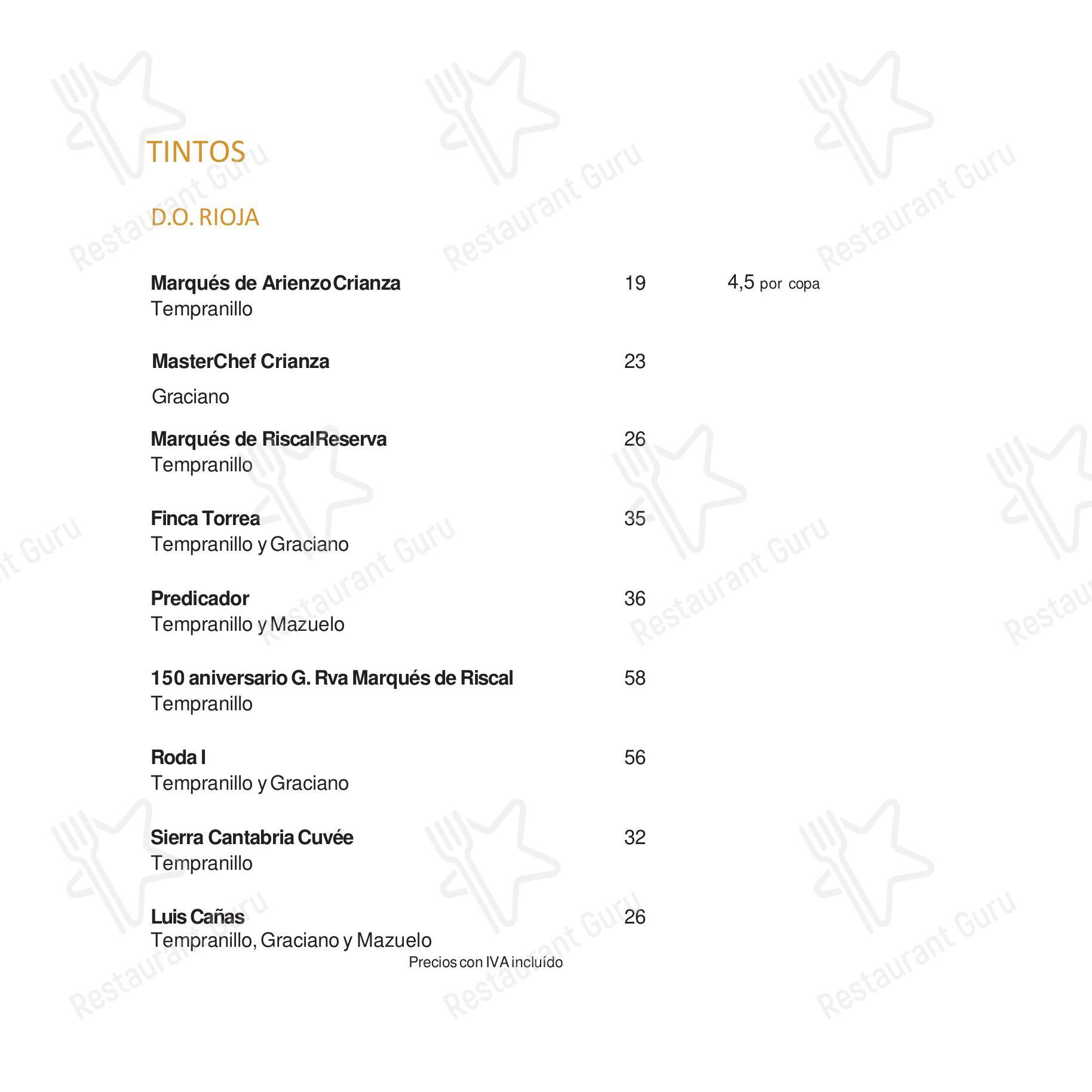 Carta de Restaurante Masterchef, Madrid