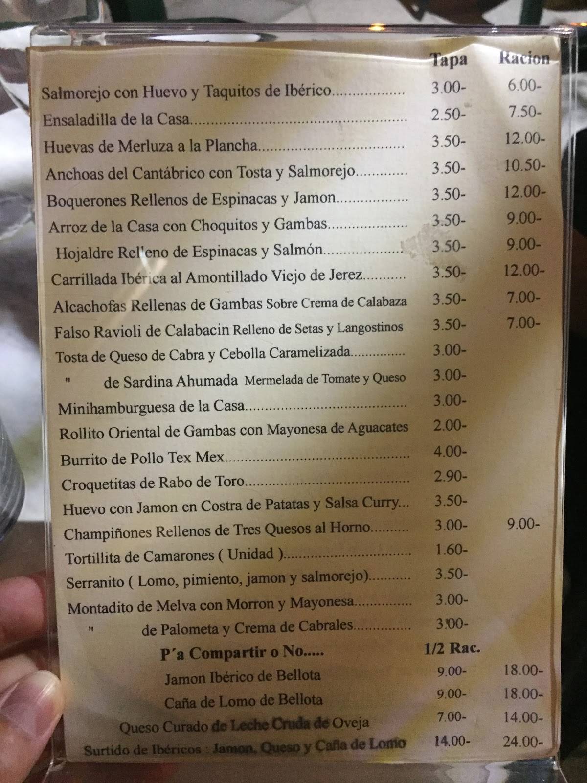 Menu at Restaurante Mesón Don Paco, Jerez de la Frontera