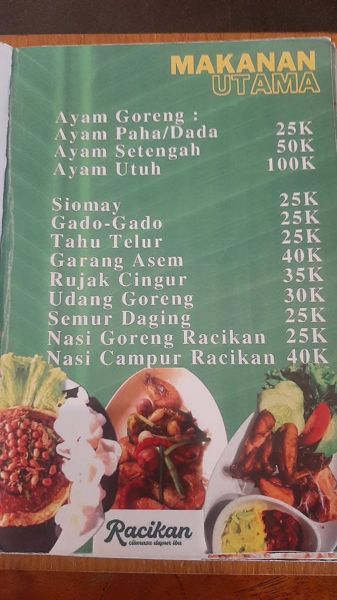 Menu at Resto Racikan & Kopi Ponti restaurant, Yogyakarta