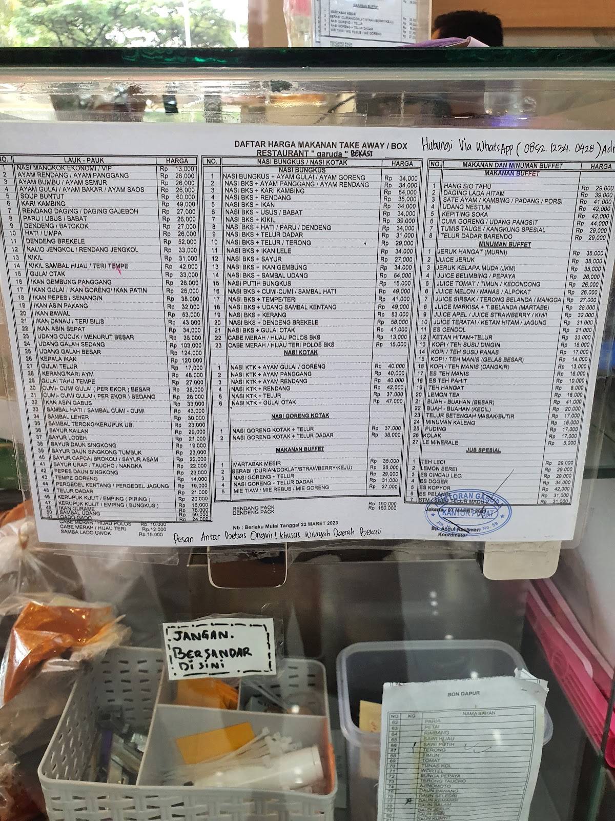 Menu at Restoran Padang GARUDA restaurant, Bekasi Regency