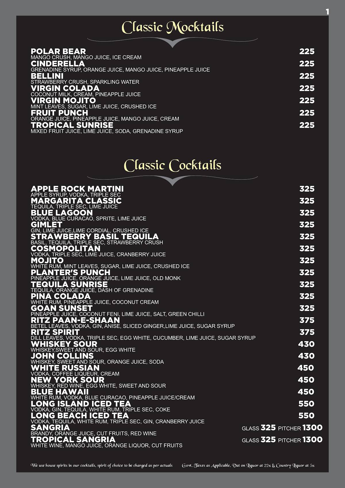 Menu at Ritz Classic Margao, Margao