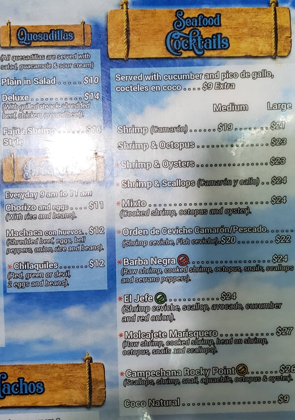 Menu at Rocky Point Seafood Restaurant, Gilbert