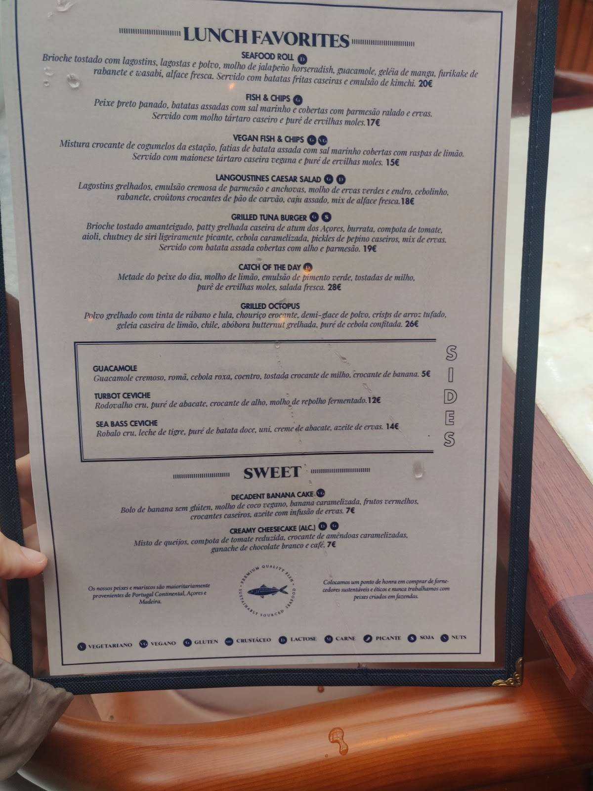 Menu at Rosamar restaurant, Lisbon
