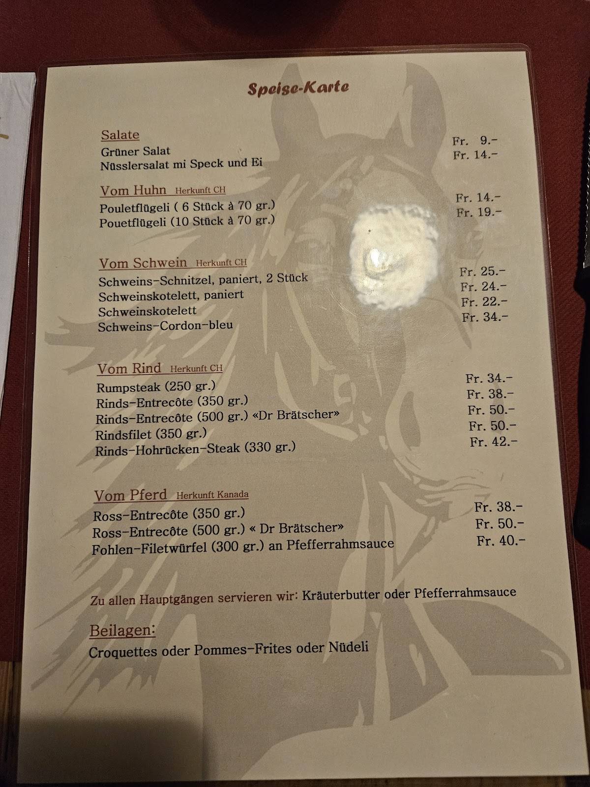Speisekarte von Restaurant Rössli Limpach, Limpach, Bürenstrasse 1
