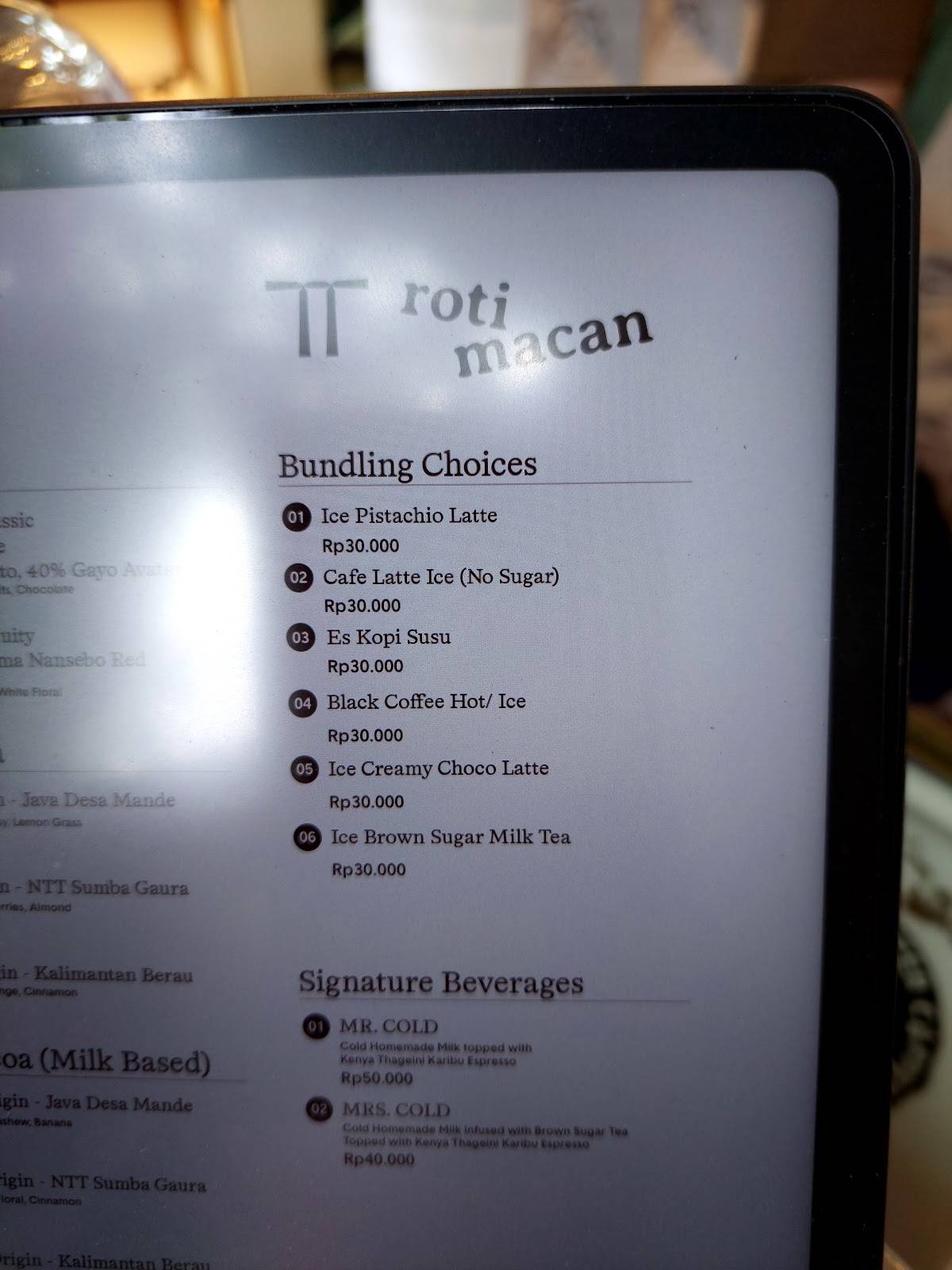 Carta de Roti Macan & TTKR Specialty Coffee, Bandung