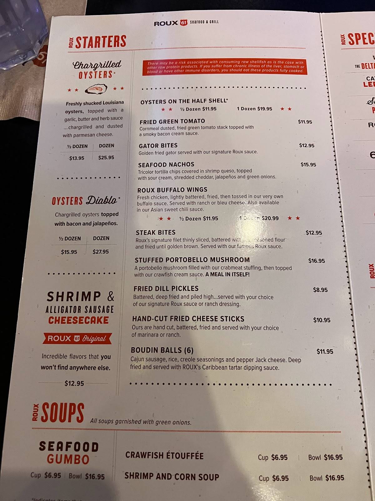 Menu at Roux 61 Seafood & Grill restaurant, Baton Rouge