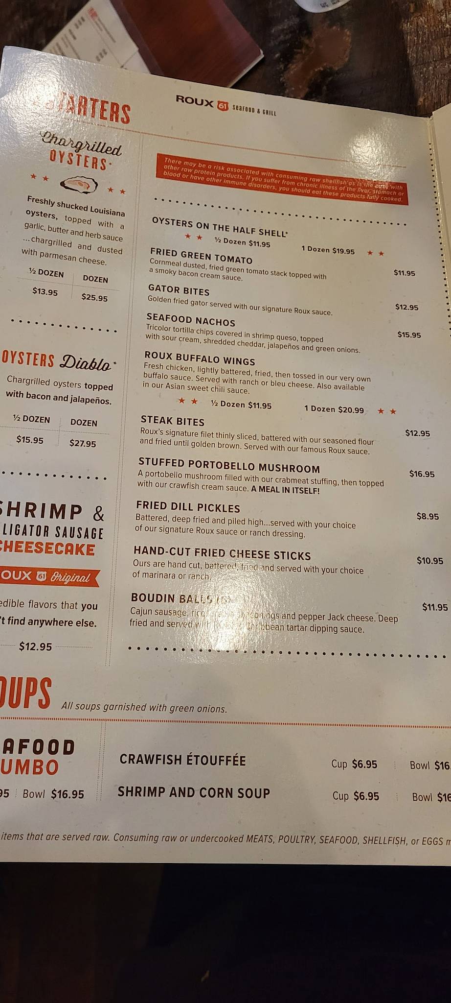 Menu at Roux 61 Seafood & Grill restaurant, Baton Rouge