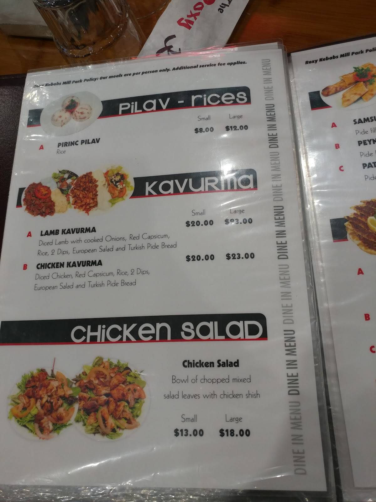 Menu at Roxy Kebabs & Cafė Mill Park restaurant, Mill Park