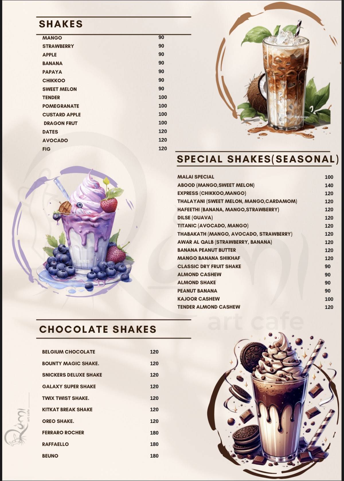 Menu at Rumi Art Cafe, Mukkam