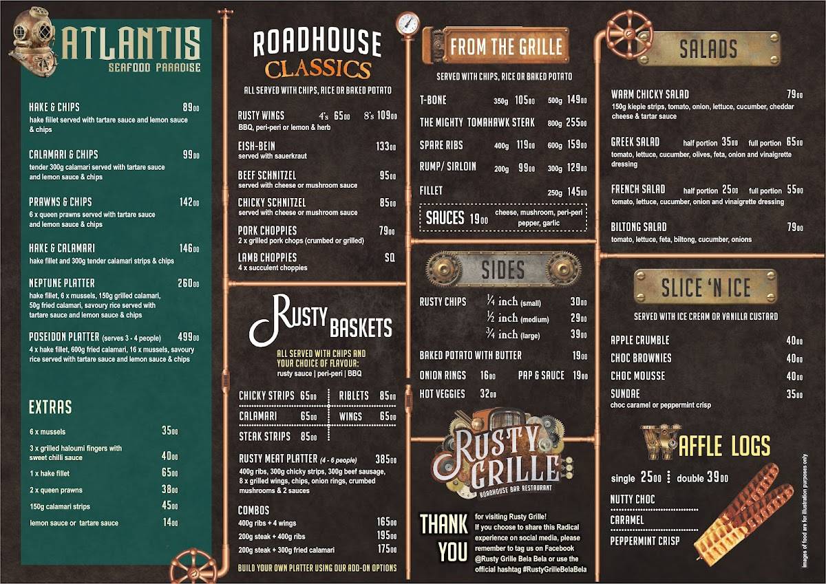 Menu at Rusty Grille restaurant, Bela-Bela