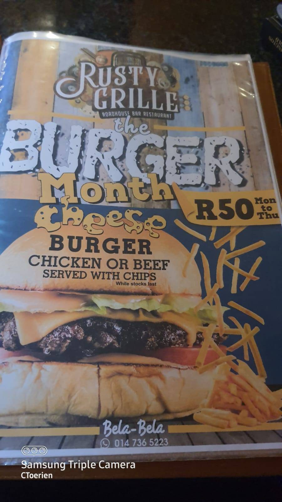 Menu at Rusty Grille restaurant, Bela-Bela