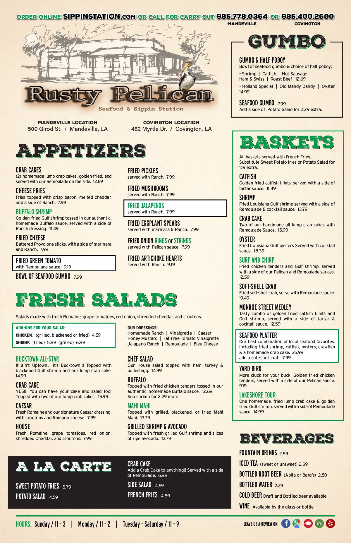 Menu at Rusty Pelican - Covington restaurant, Covington