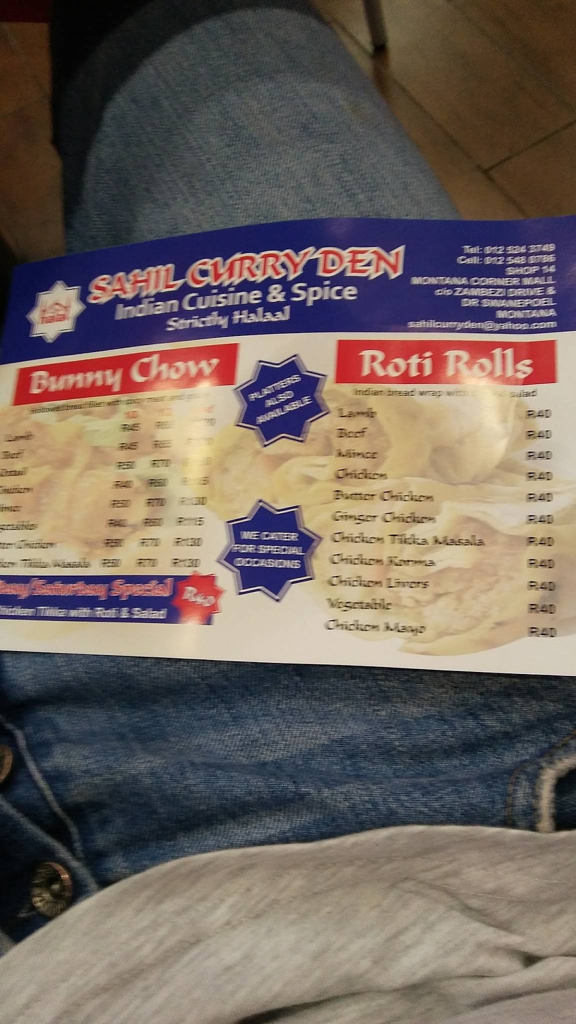 Menu at SAHIL CURRY DEN...STRICTLY HALAAL restaurant, Pretoria