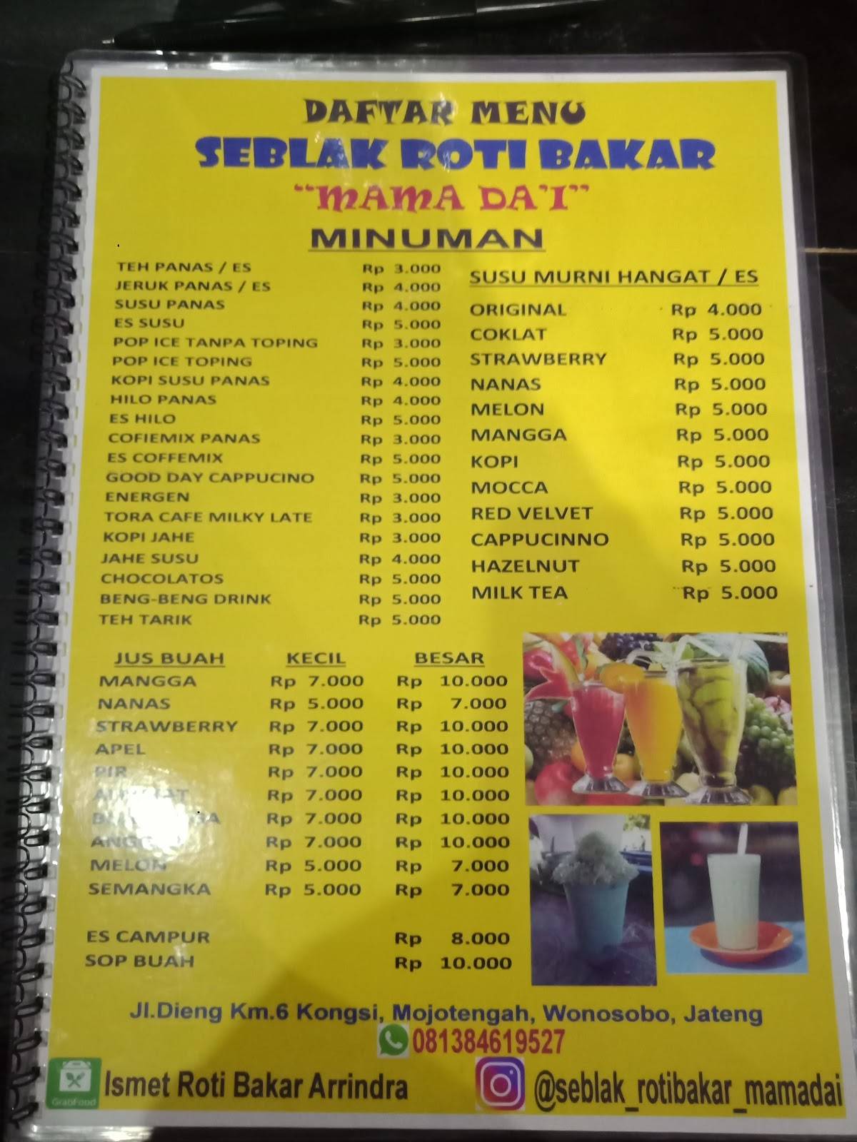 Carta del restaurante SEBLAK "MAMA DA'I", Wonosobo