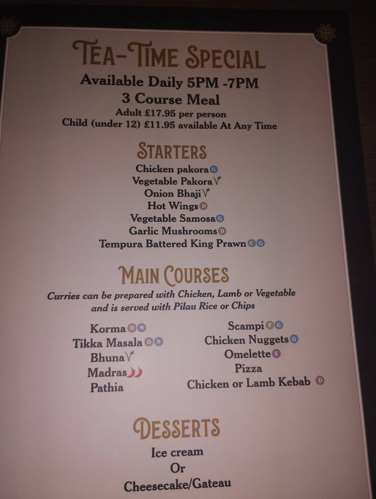 Menu at SHER-E-BANGLA restaurant, Montrose