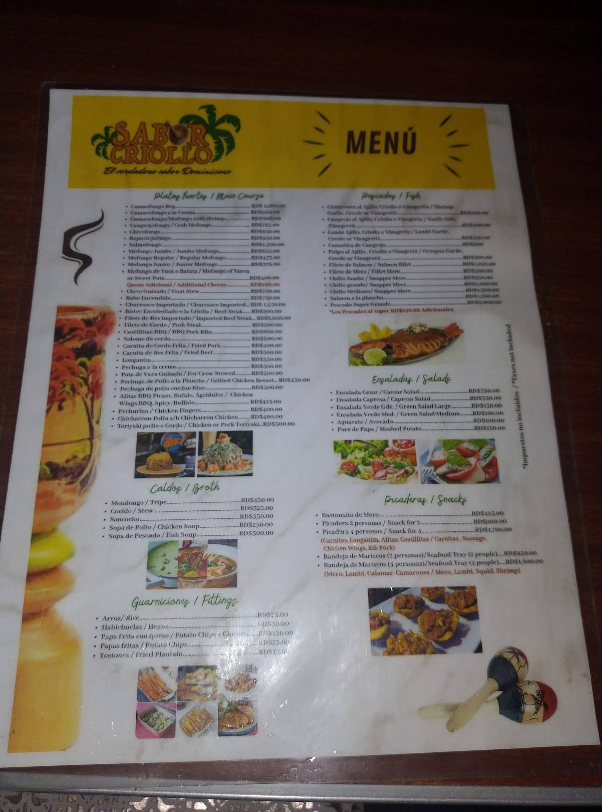 Carta de Restaurant Sabor Criollo, Santo Domingo Este, Av. Espana