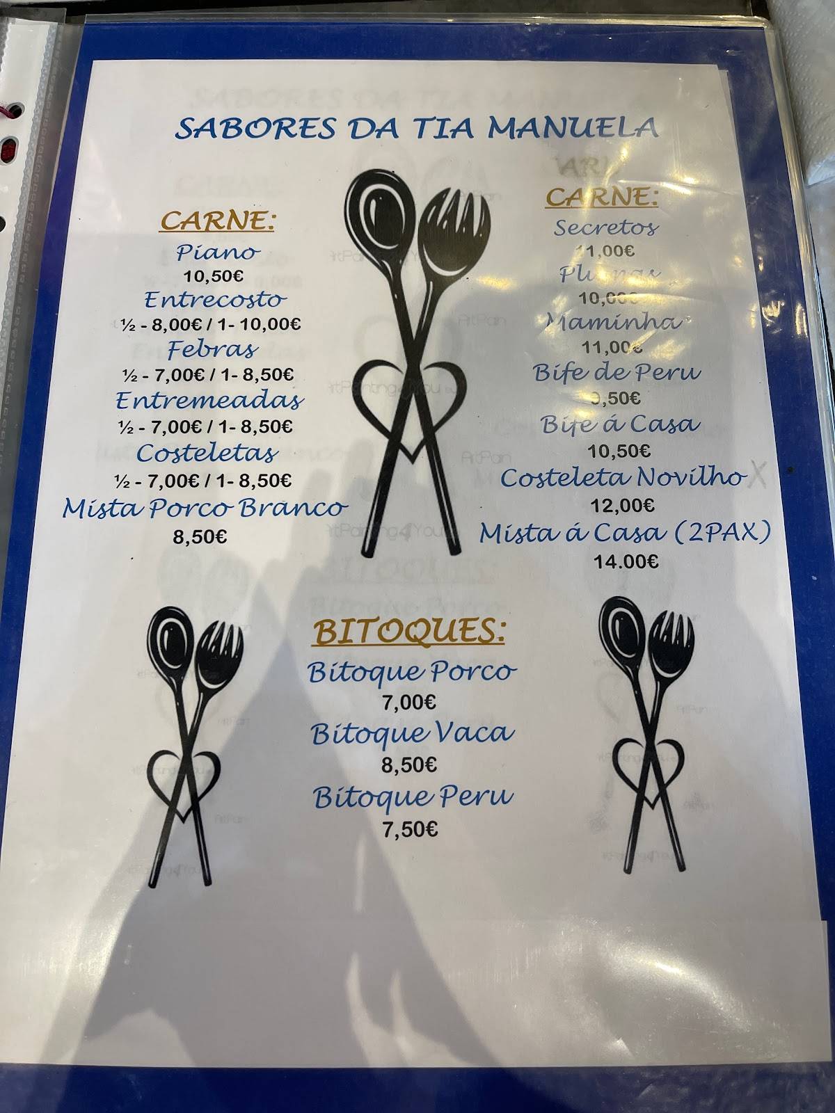 Menu em Sabores da tia manuela restaurante, Setúbal
