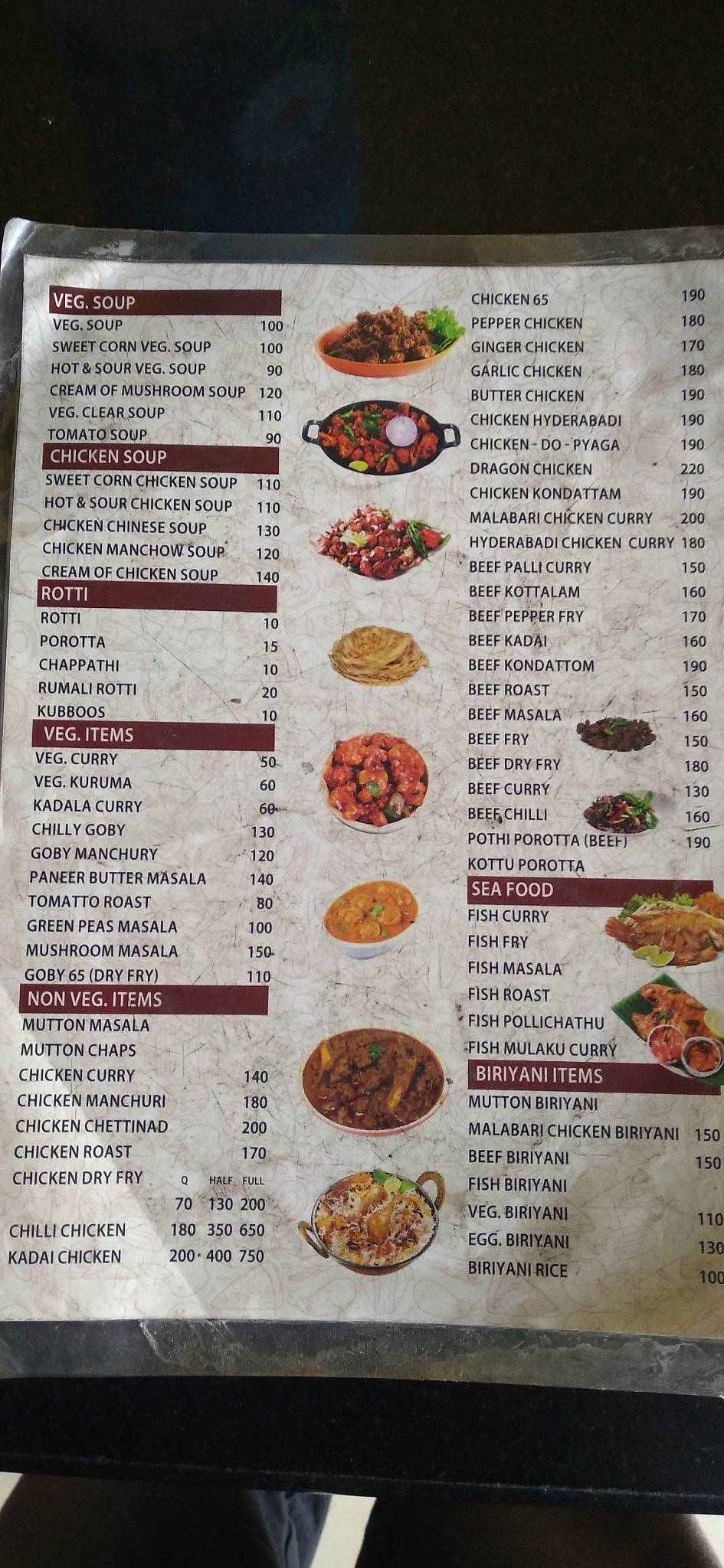 Menu at Safa Cakes & Food Court, Mulakuzha