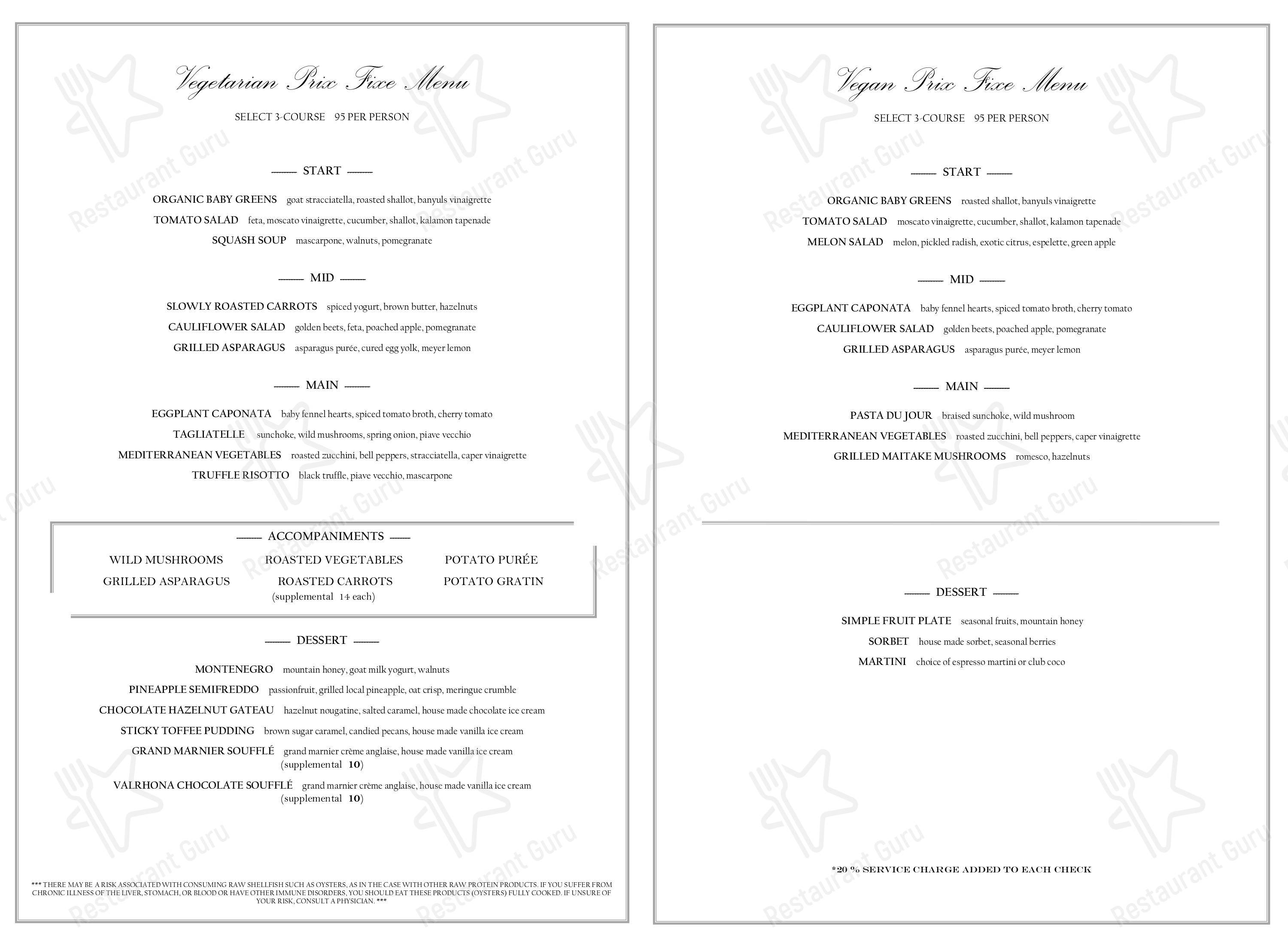 Menu at Sails Restaurant, Naples