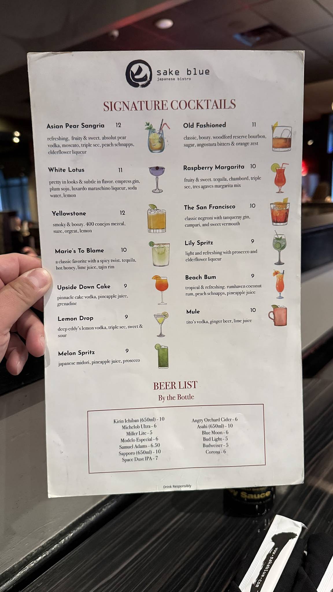Menu at Sake Blue restaurant, Louisville