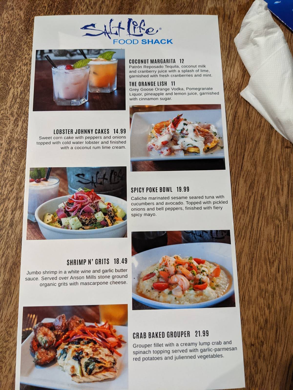 Menu at Salt Life Food Shack restaurant, Saint Augustine Beach