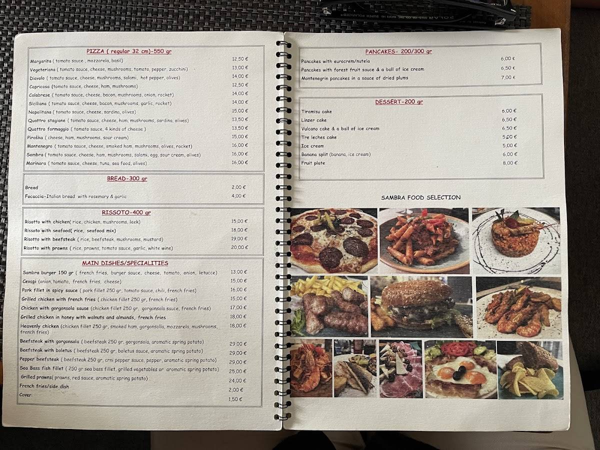 Menu at Sambra Pizzeria, Budva
