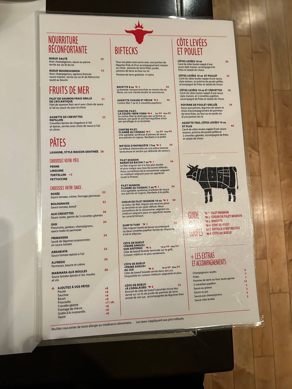 Menu au San Antonio Grill & Pâtes restaurant, Terrebonne, Mnt Masson