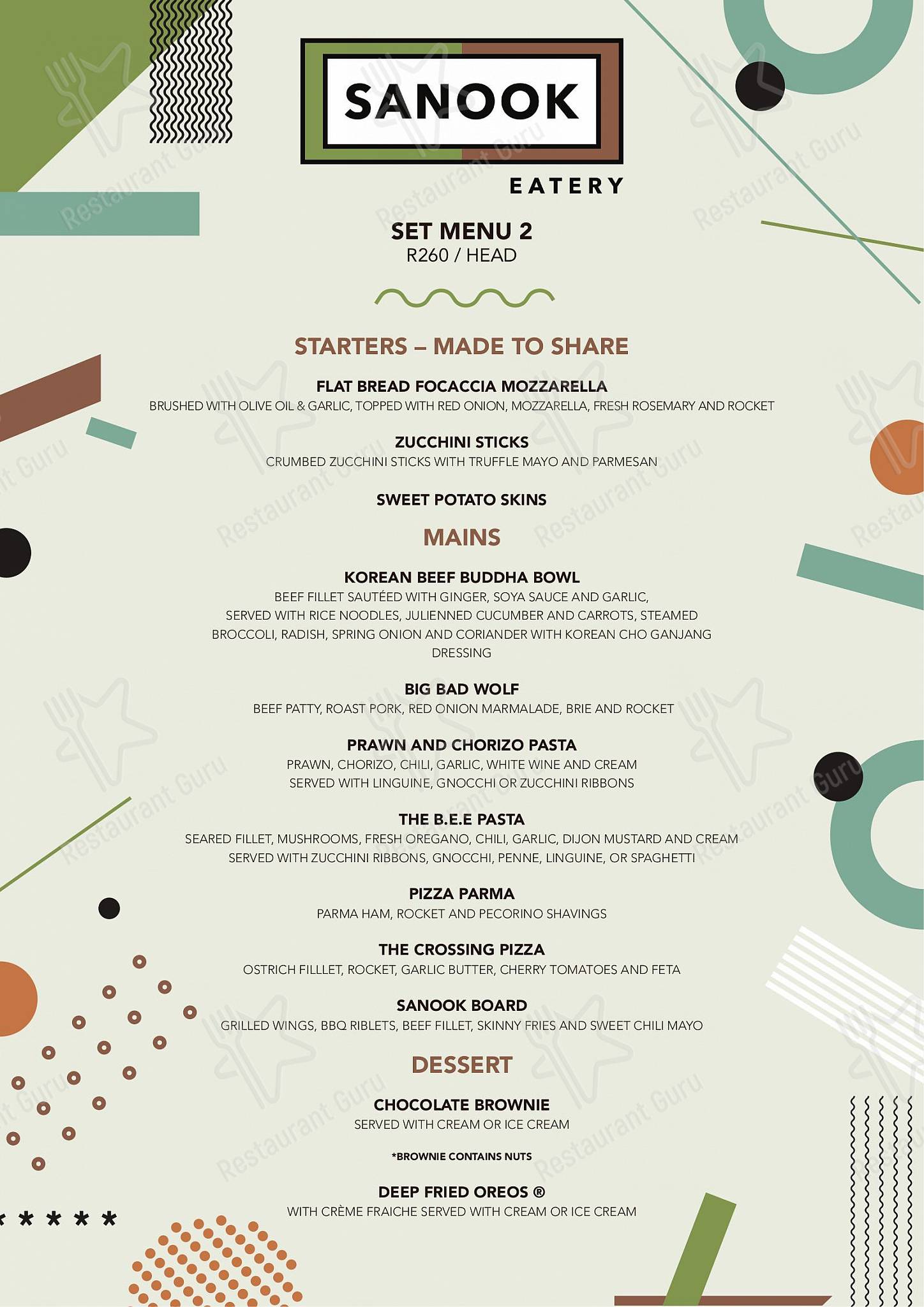 Menu at Sanook Eatery restaurant, East London