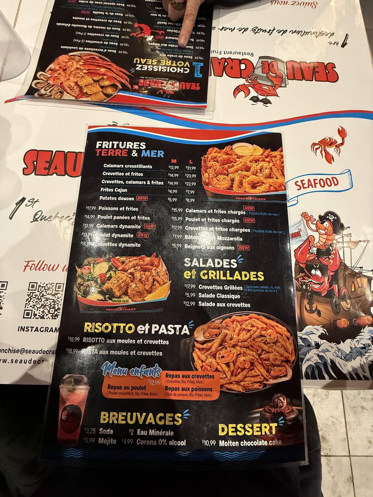 Menu au Seau de Crabe Repentigny restaurant, Repentigny
