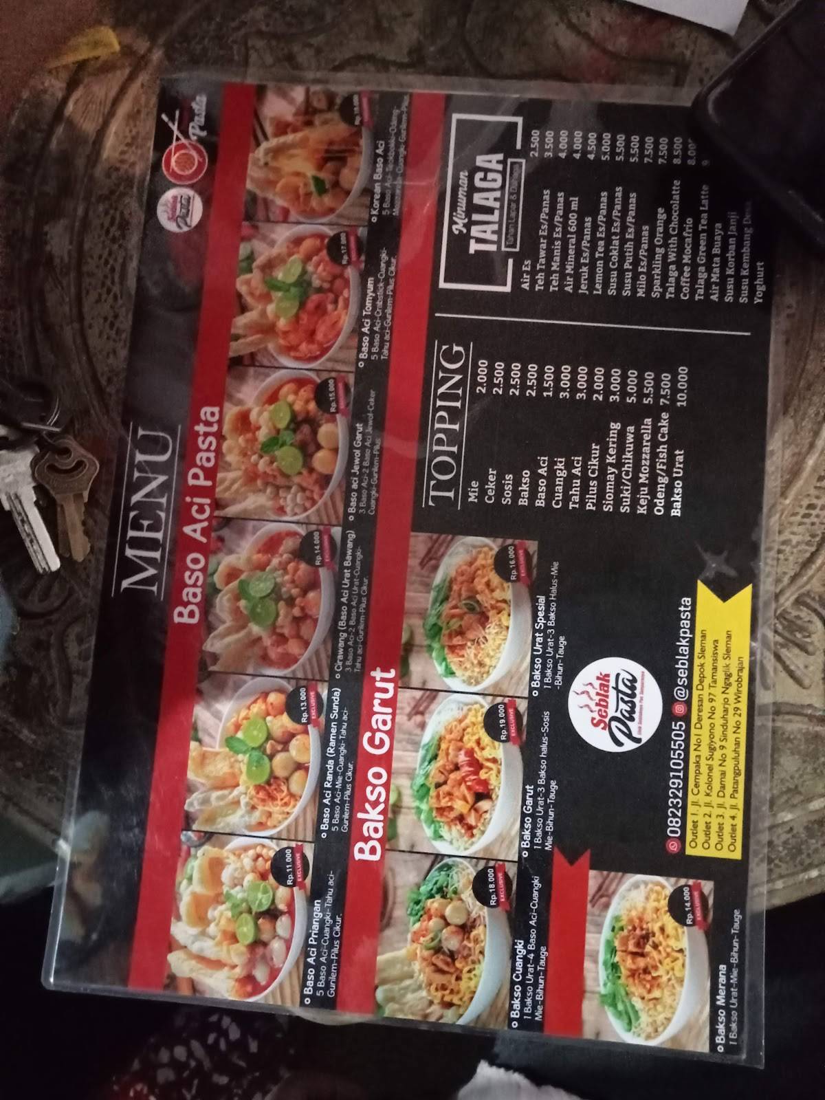 Меню ресторана Seblak Pasta Deresan, Сендангади